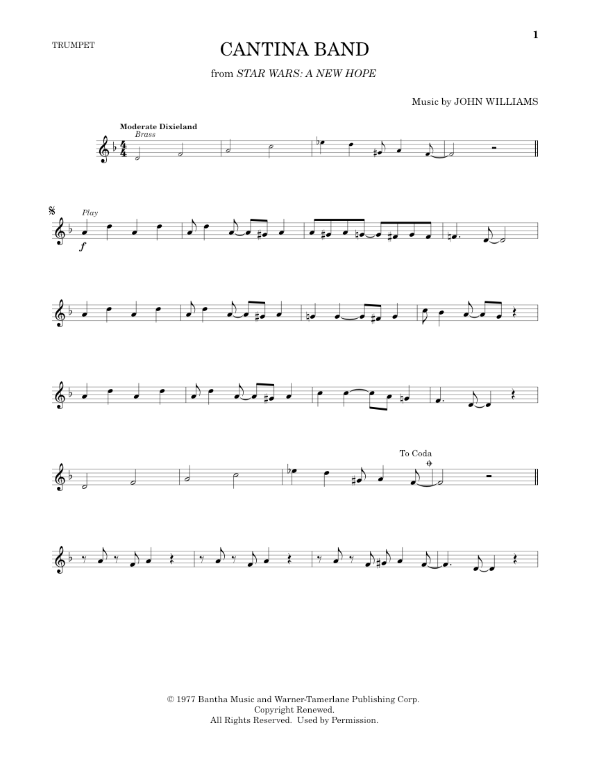 Play Official version of Cantina Band Sheet Music by John Williams for ...