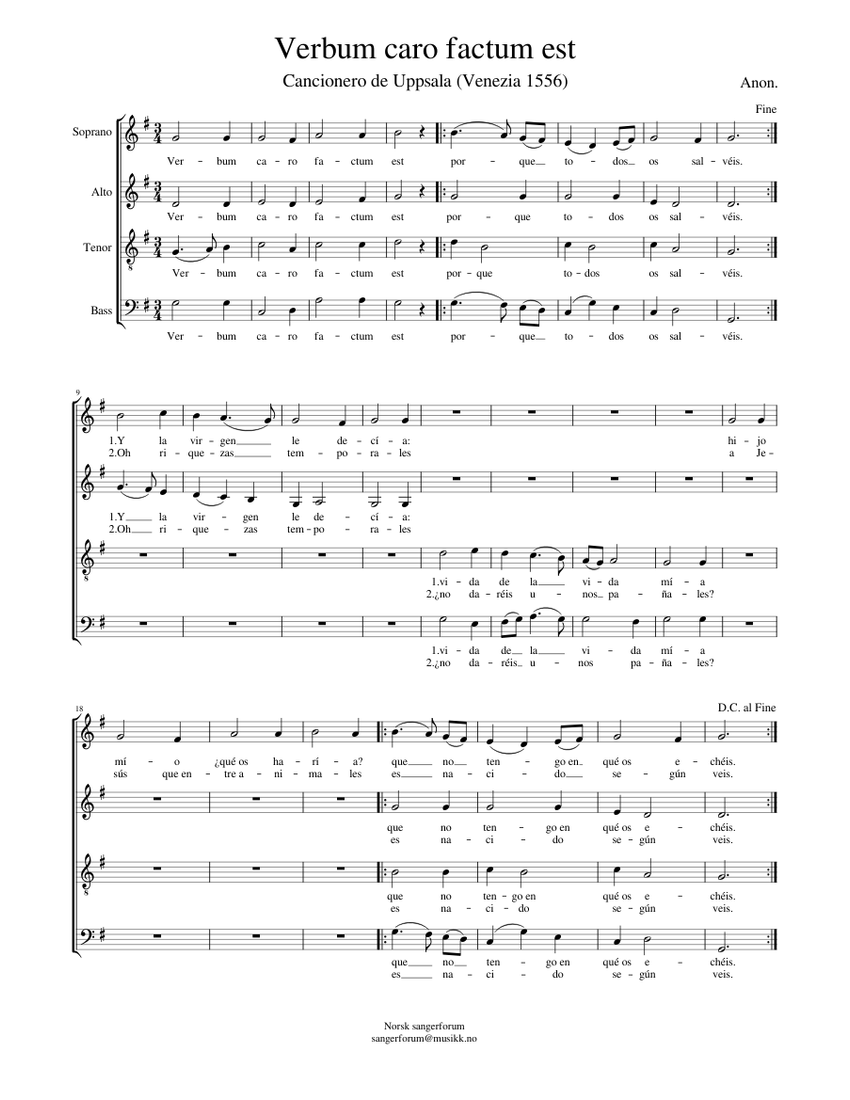 Verbum caro factum est – Anonymous Sheet music for Soprano, Alto, Tenor ...