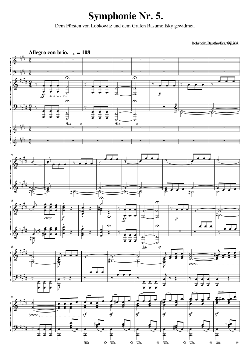 Beethovens_5th_Symphony__Ludwig_van_Beethoven_Transposed to C sharp Minor Sheet Music for Piano ...