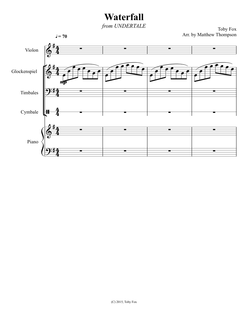 Waterfall - UNDERTALE (WIP) Sheet music for Piano, Violin, Timpani ...