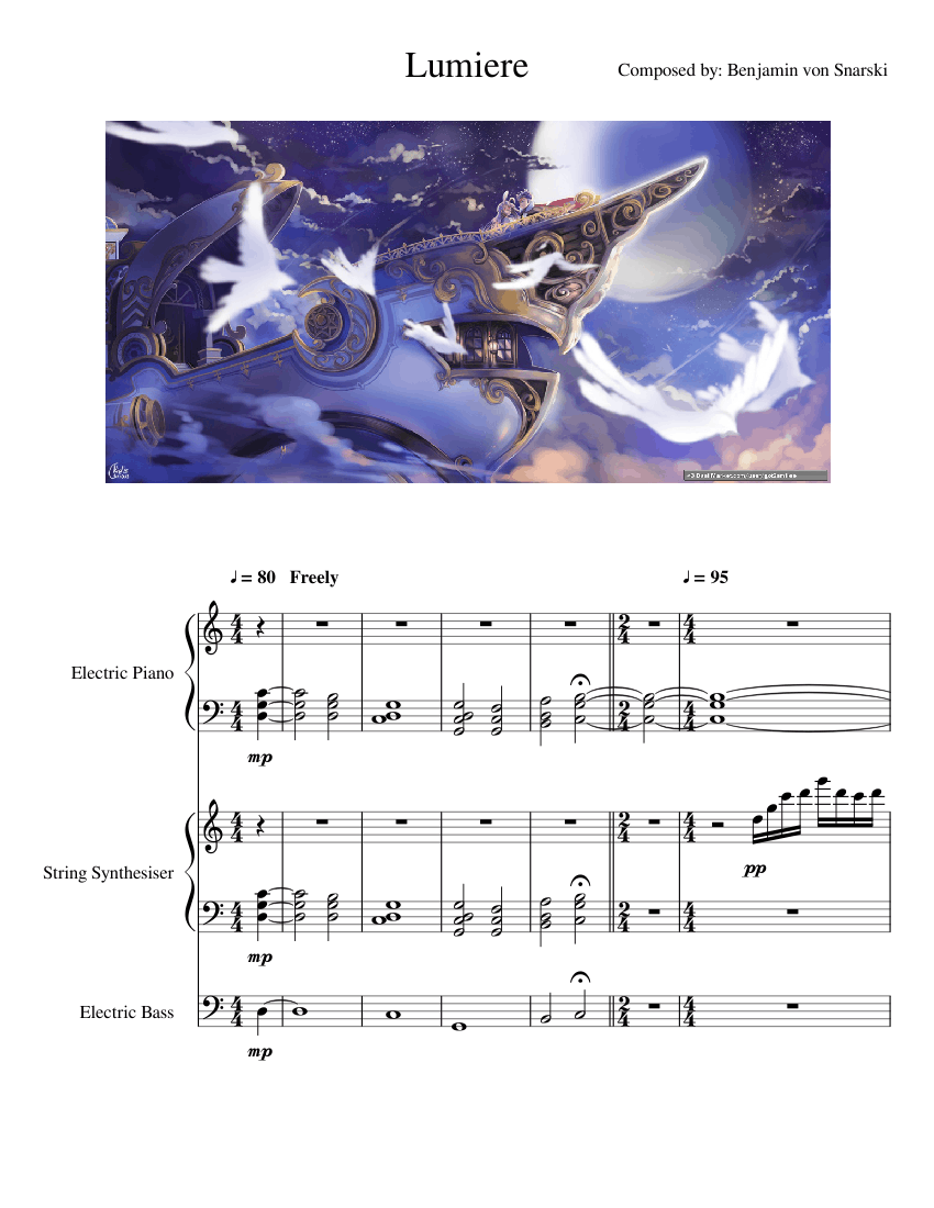 Lumiere Sheet music for Piano, Bass guitar, Strings group (General ...