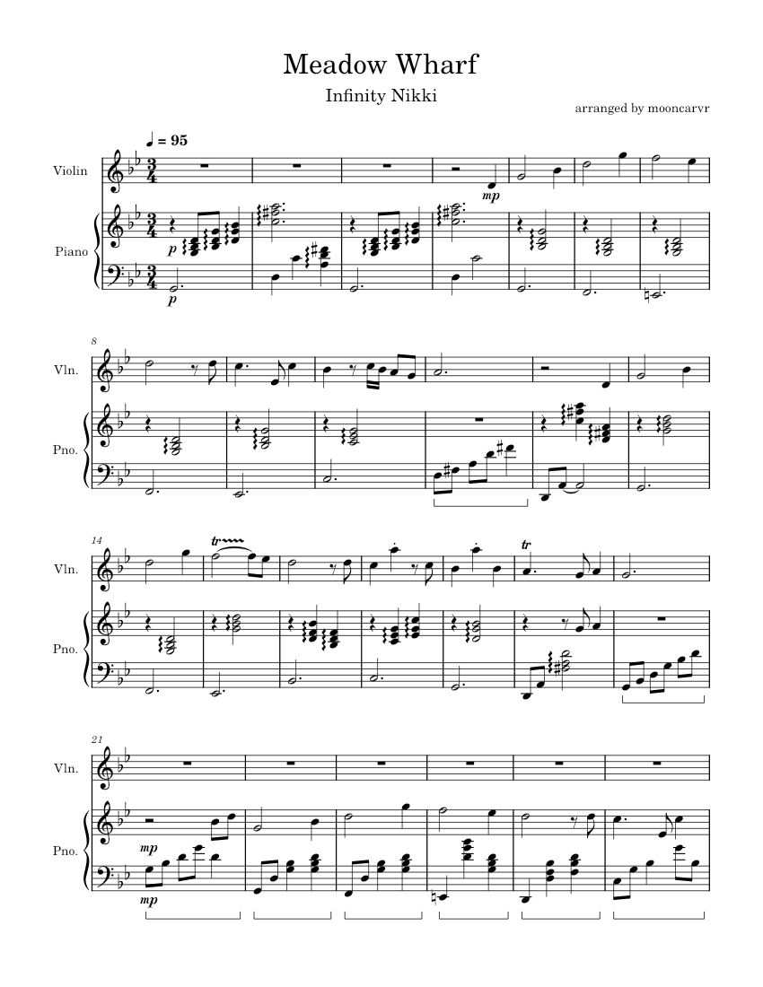 Meadow Wharf - Infinity Nikki Sheet Music for Piano, Violin (Solo ...