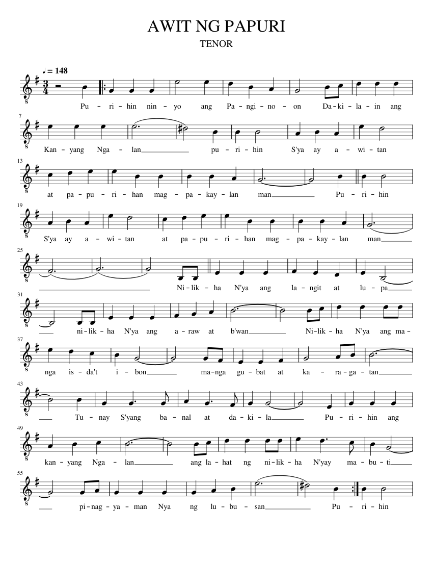 AWIT NG PAPURI tenor Sheet music for Tenor (Solo) | Musescore.com