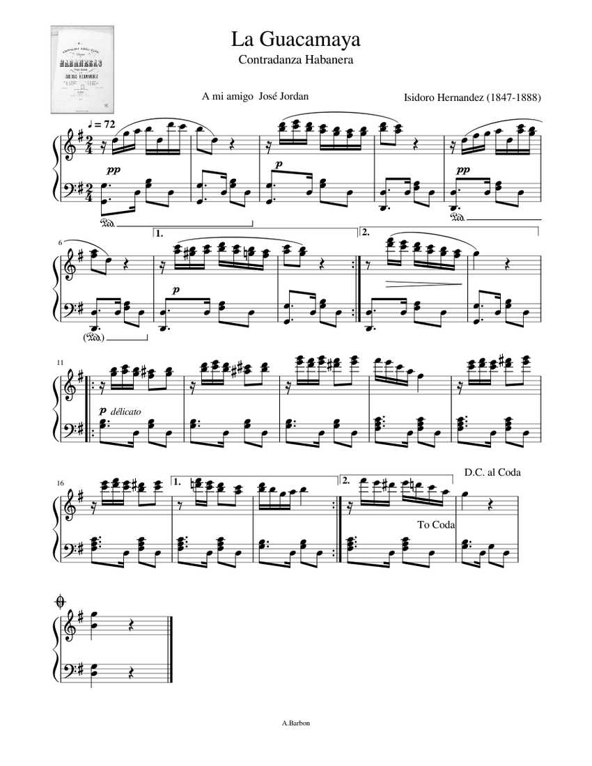 La Guacamaya d'Isidoro Hernandez Sheet music for Piano (Solo) Easy ...