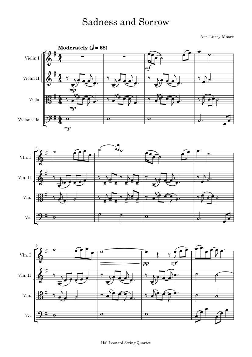 Sadness and Sorrow string quartet (Larry Moore) Sheet music for Violin ...