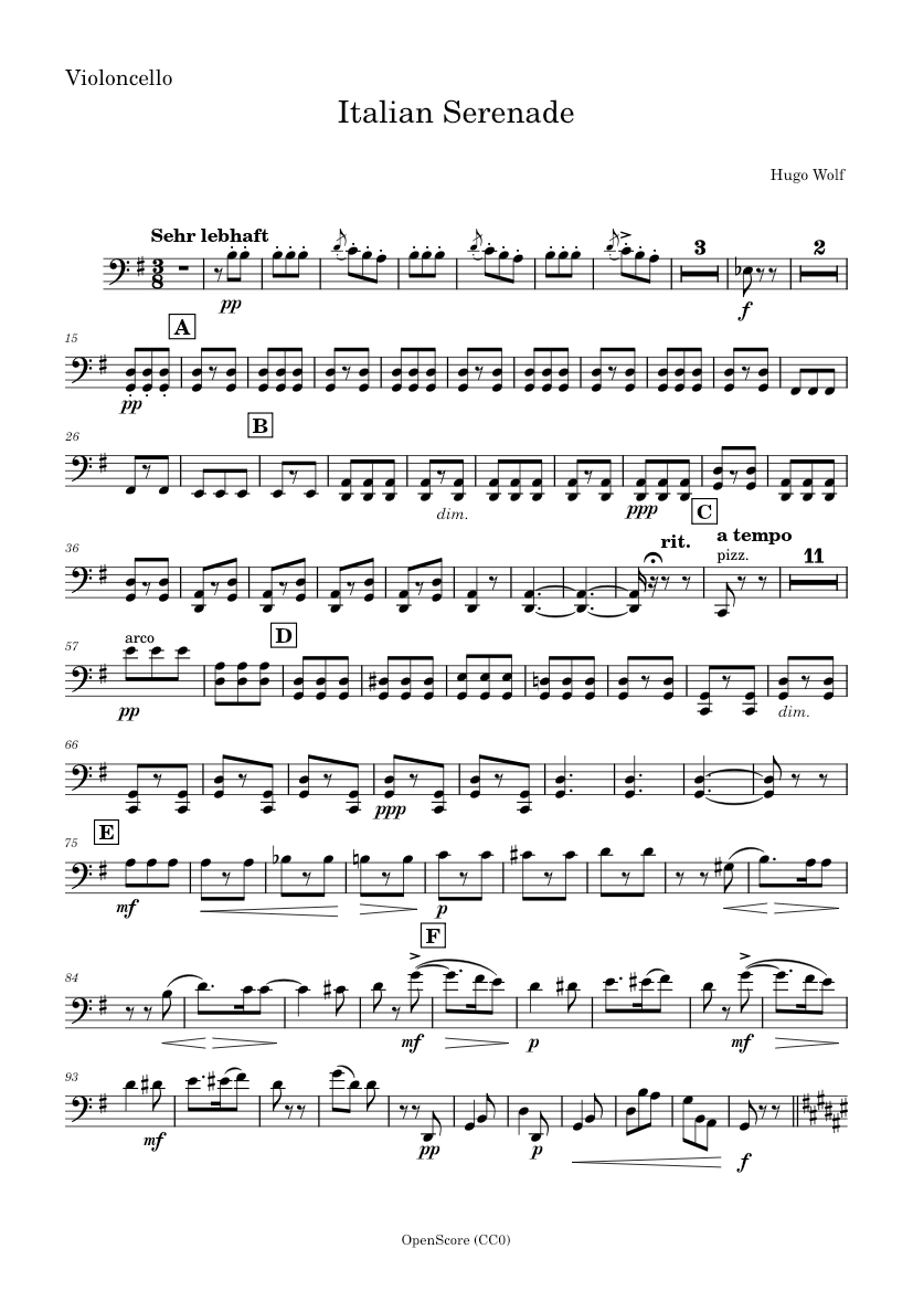 Italian Serenade – Hugo Wolf - Cello PART Sheet music for Cello (String ...