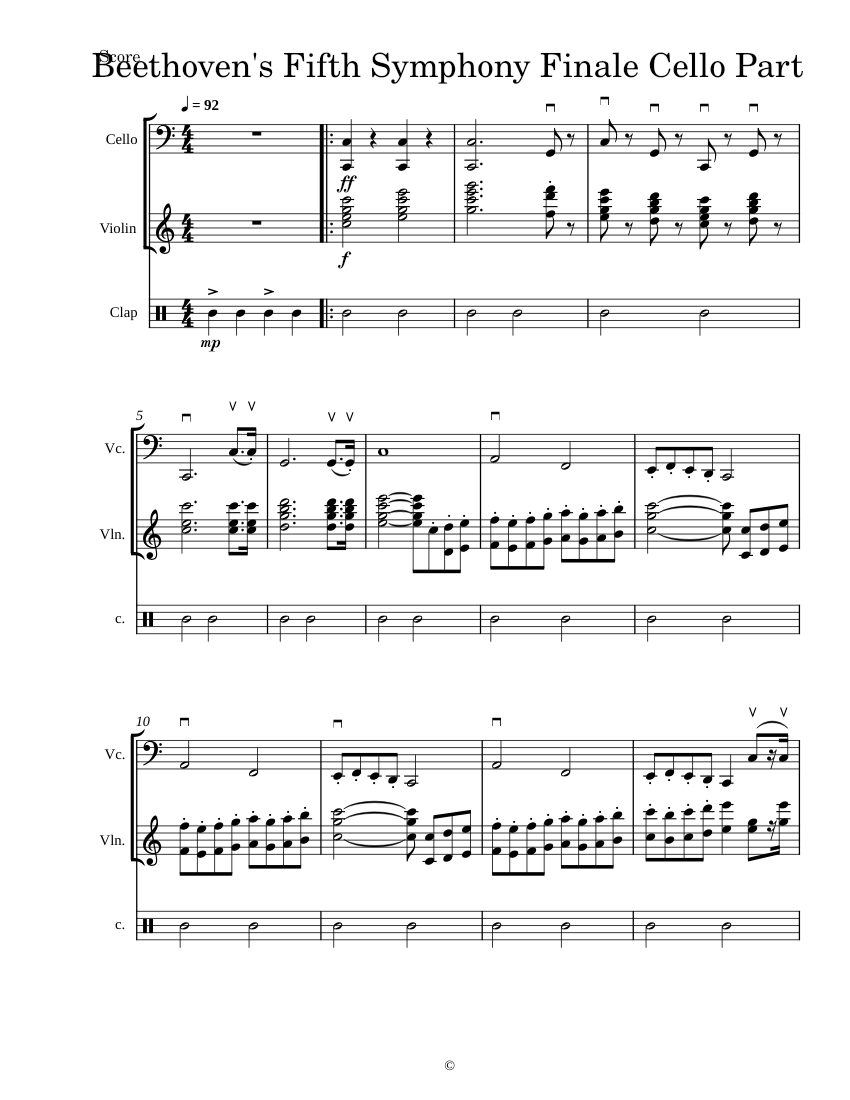 Beethoven's Fifth Symphony Finale Cello Sheet music for Violin, Cello ...