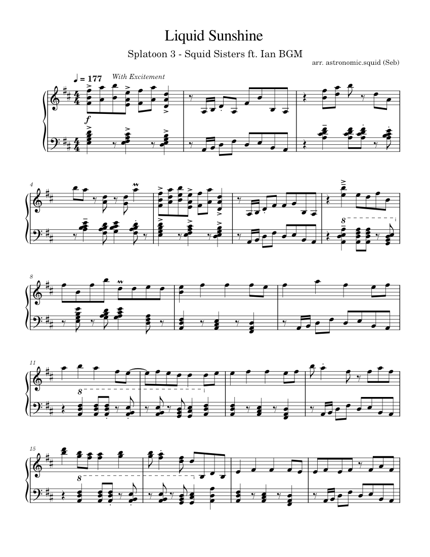 Liquid Sunshine - Splatoon 3 Sheet Music for Piano (Solo) | MuseScore.com