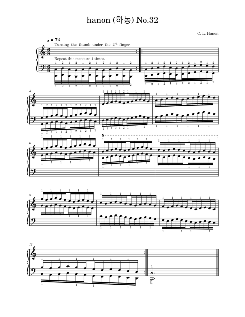 hanon 하농 No.32 Sheet music for Piano (Solo) Easy | Musescore.com