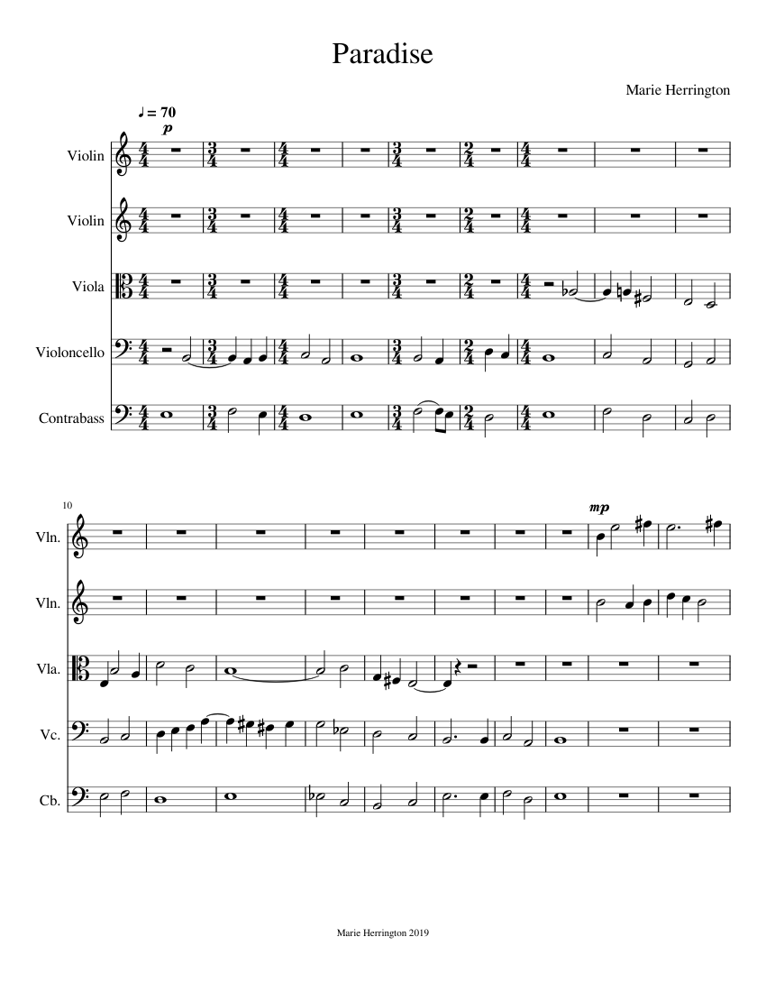 II: Paradise Sheet music for Contrabass, Violin, Viola, Cello (String ...