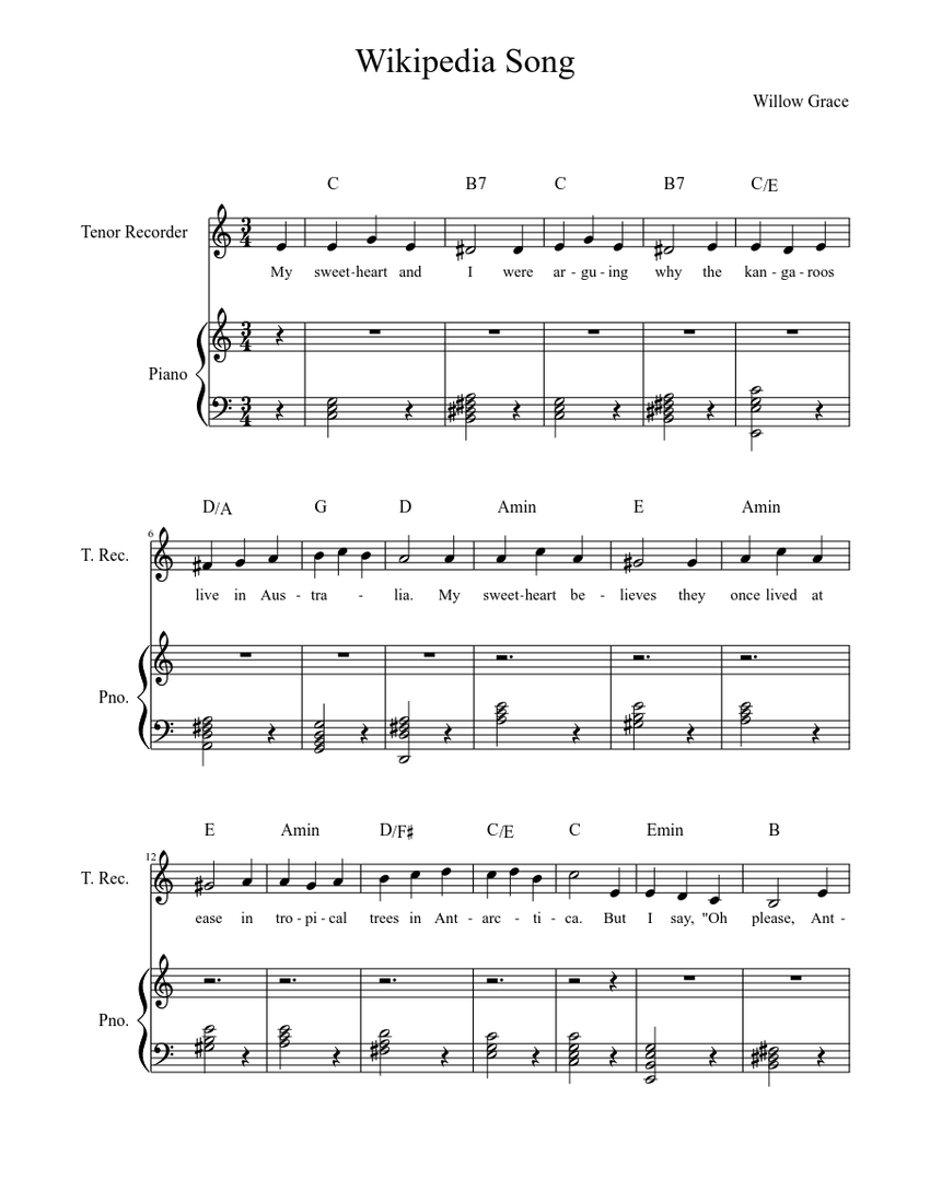Wikipedia Song Sheet music for Piano (Solo) | Download and print in PDF ...