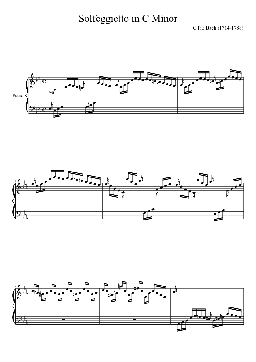 C.P.E Bach-Solfeggietto Sheet music for Piano (Solo) | Musescore.com