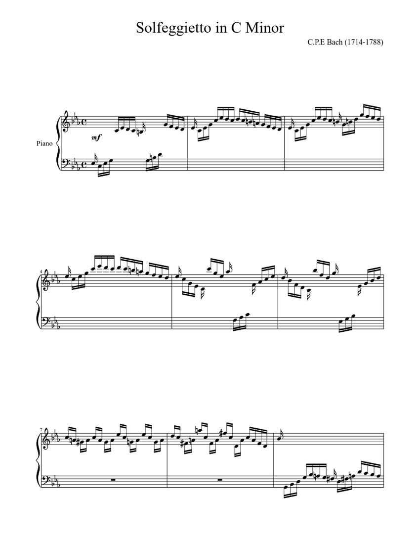 C.P.E Bach-Solfeggietto Sheet music for Piano (Solo) | Musescore.com