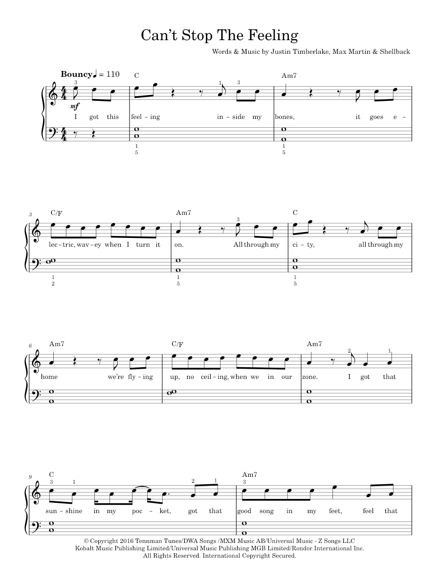 Can't Stop The Feeling Sheet music for Piano by Justin Timberlake ...