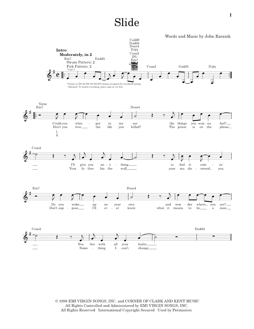 Play Official version of Slidee Sheet Music by The Goo Goo Dolls for ...