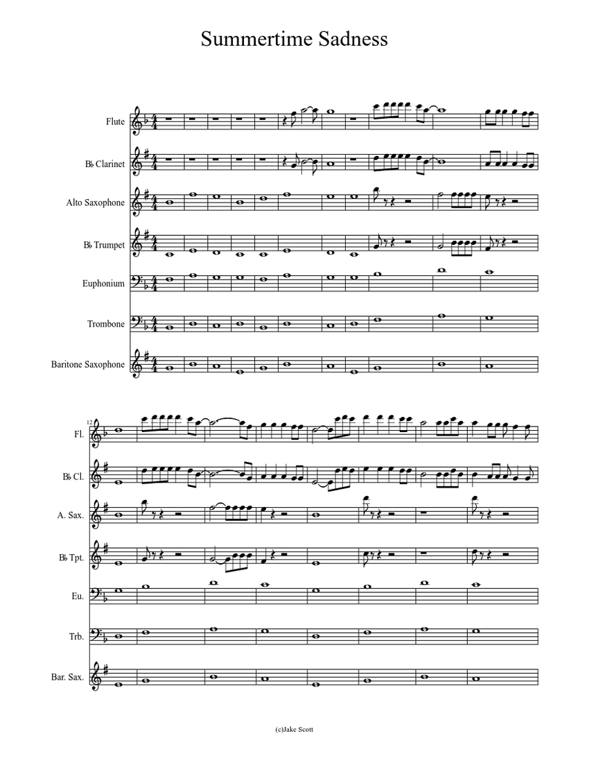 Summertime Sadness Sheet music for Trombone, Flute, Clarinet other ...