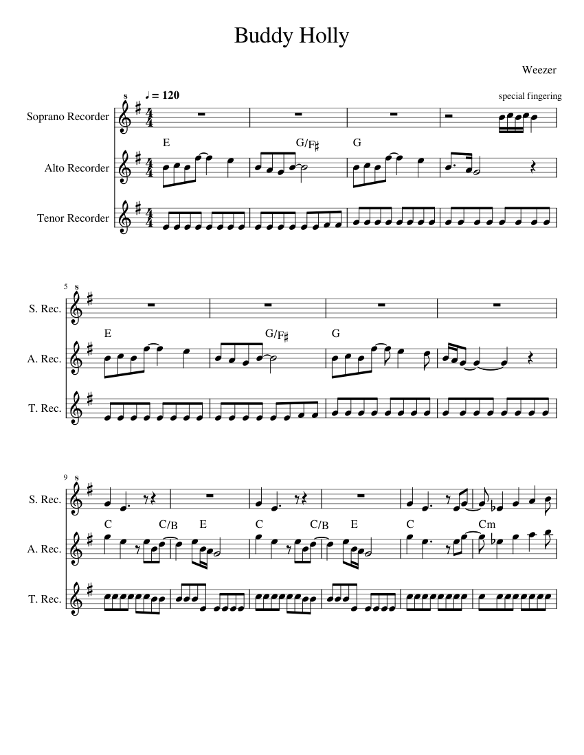 Buddy Holly - Weezer Sheet music for Recorder (Woodwind Trio ...