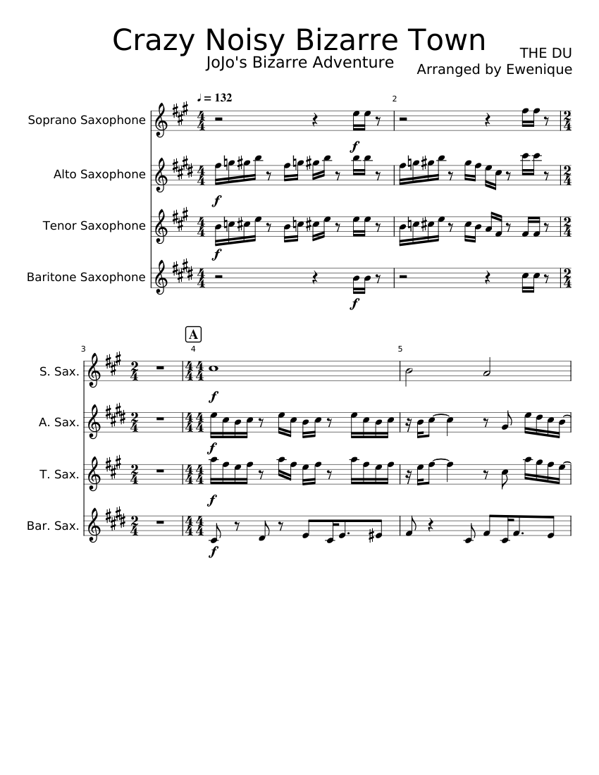 Crazy Noisy Bizarre Town - for Sax Quartet Sheet music for Saxophone alto, Saxophone tenor ...