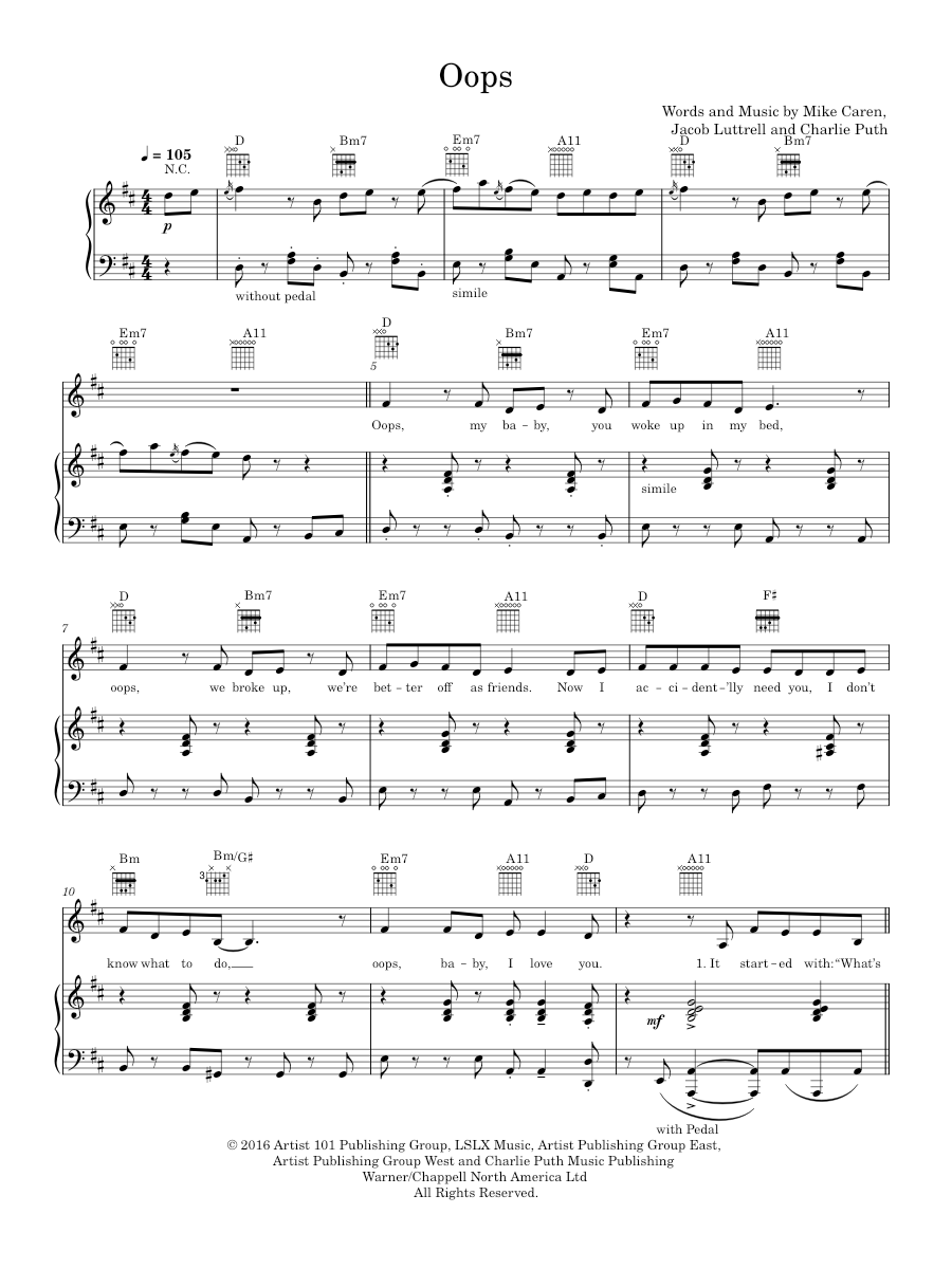 Play Official version of Oops Sheet Music by Little Mix for Piano ...