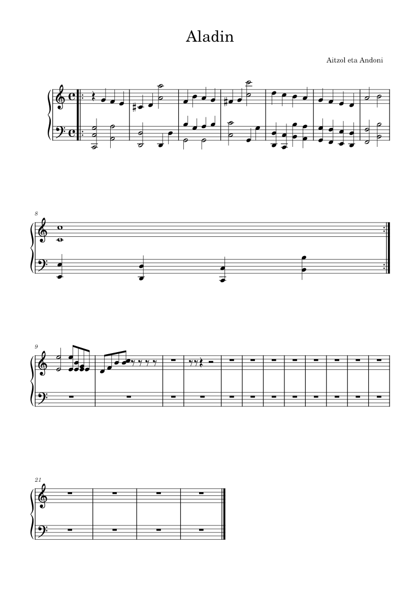 Aladin – Michel Legrand Aladin Sheet Music for Piano (Piano Duo) easy ...