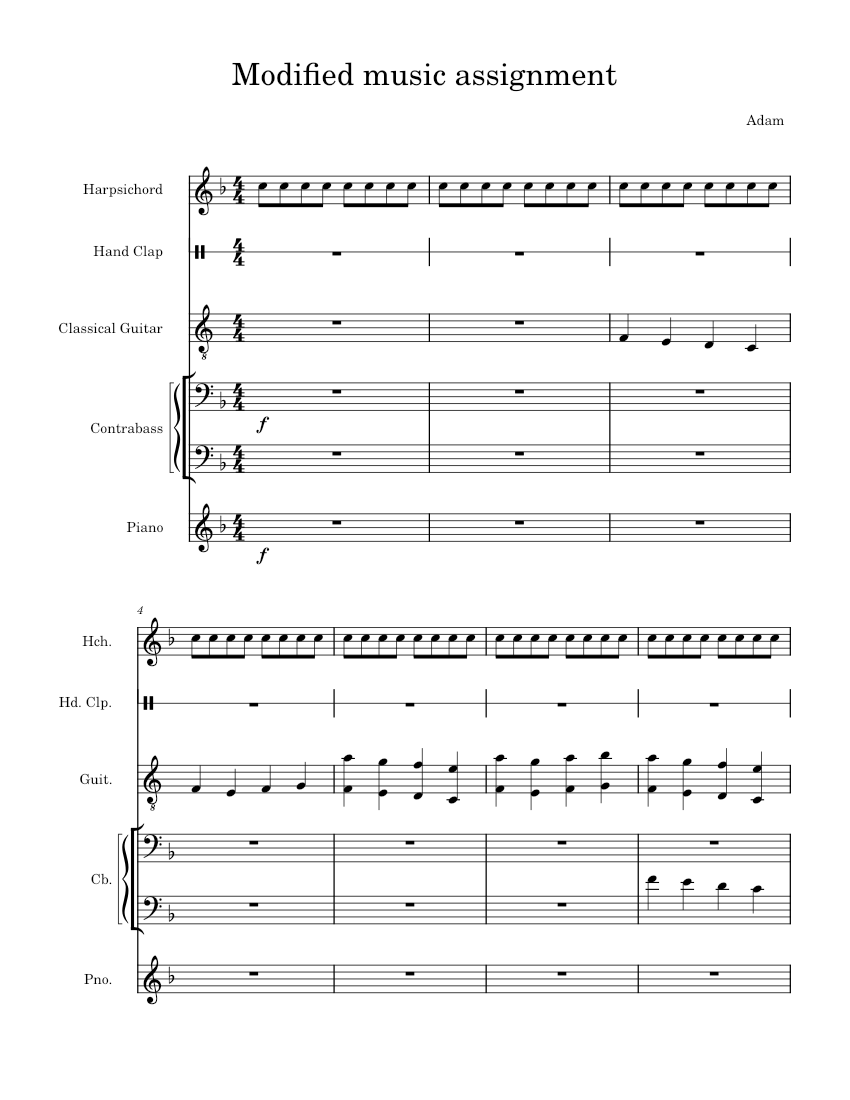 My modified music assignment Sheet music for Piano, Harpsichord, Guitar, Drum group & more ...