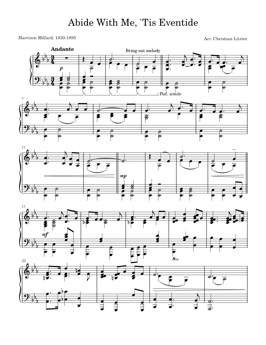 Abide With Me, 'Tis Eventide Sheet music for Piano (Solo) | Musescore.com