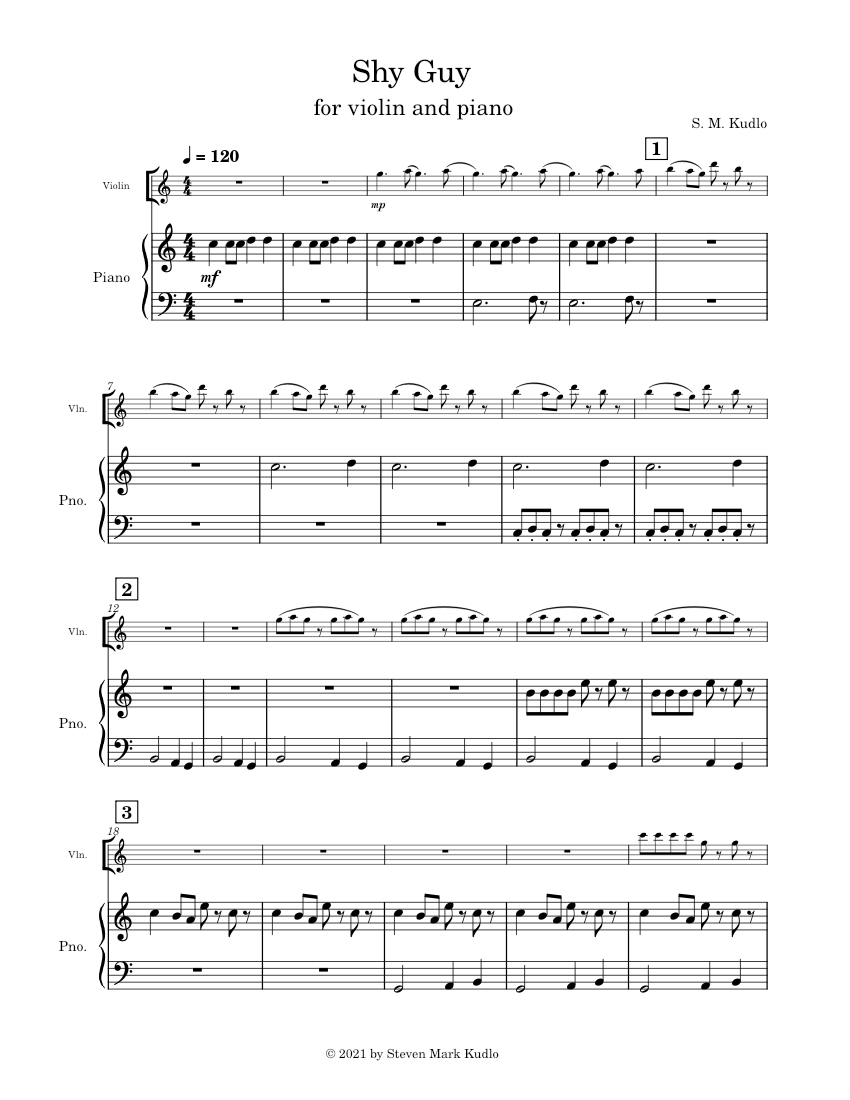 Shy Guy - Steven Kudlo Sheet music for Piano, Violin (Solo) | Musescore.com