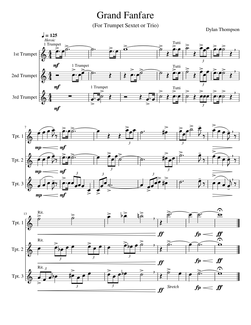 Grand Fanfare (Trumpet Trio/Sextet) Sheet music for Trumpet in b-flat (Brass Trio) | Musescore.com