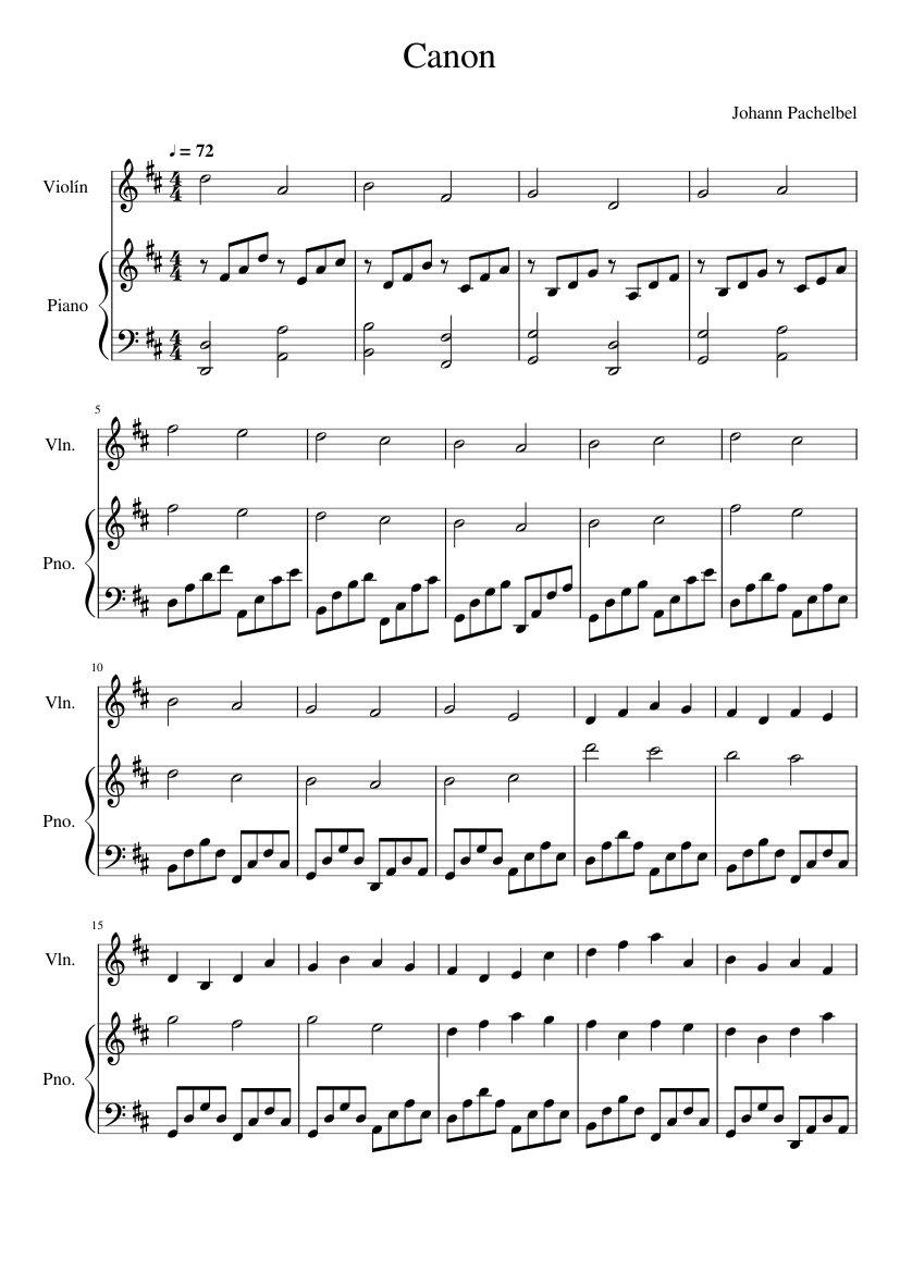 Canon Sheet music for Piano, Violin (Solo) | Musescore.com
