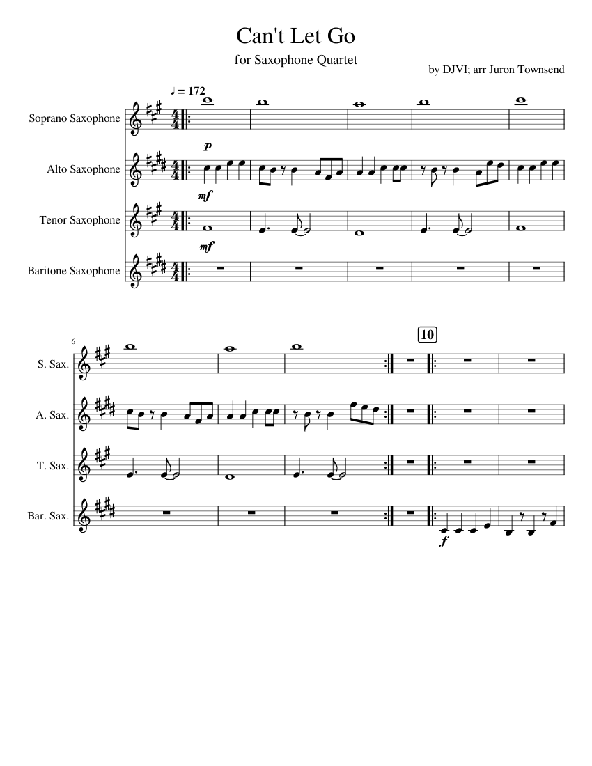 Can't Let Go - Saxophone Quartet Sheet music for Saxophone alto ...
