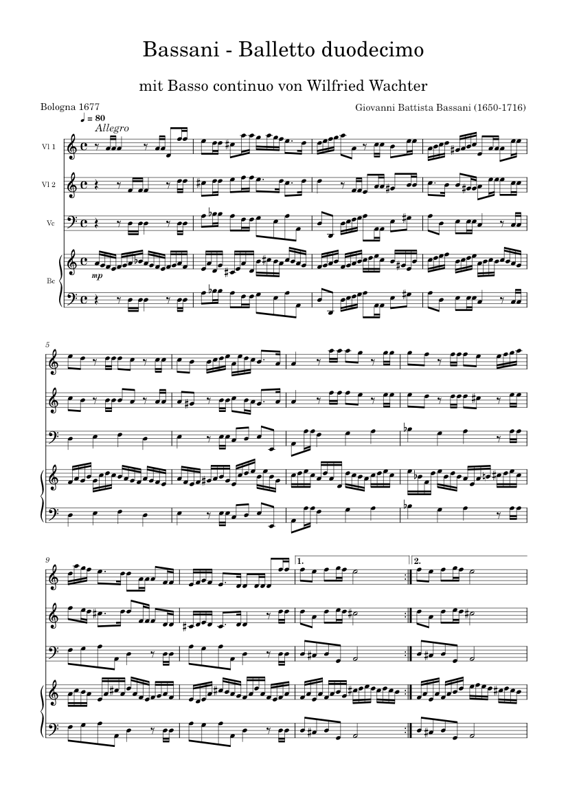 Bassani_-_Balletto_duodecimo Sheet music for Harpsichord, Violin, Cello ...