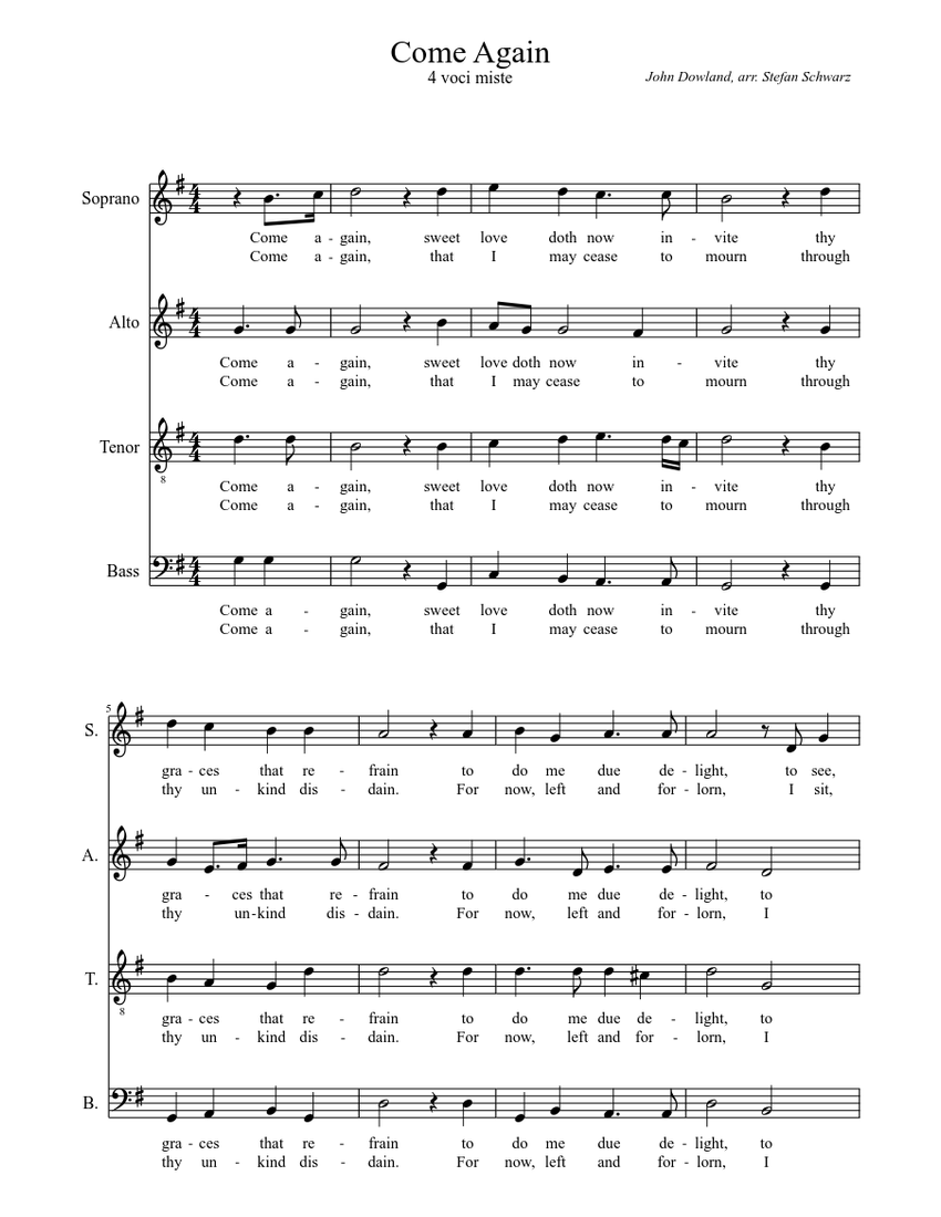 Come Again di John Dowland Sheet music for Bass guitar (Solo ...
