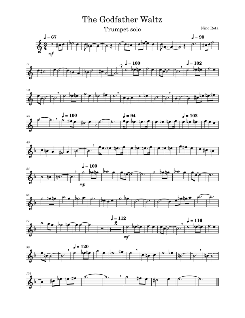The Godfather Waltz – Nino Rota - Trumpet Solo Sheet music for Trumpet in b-flat (Solo ...