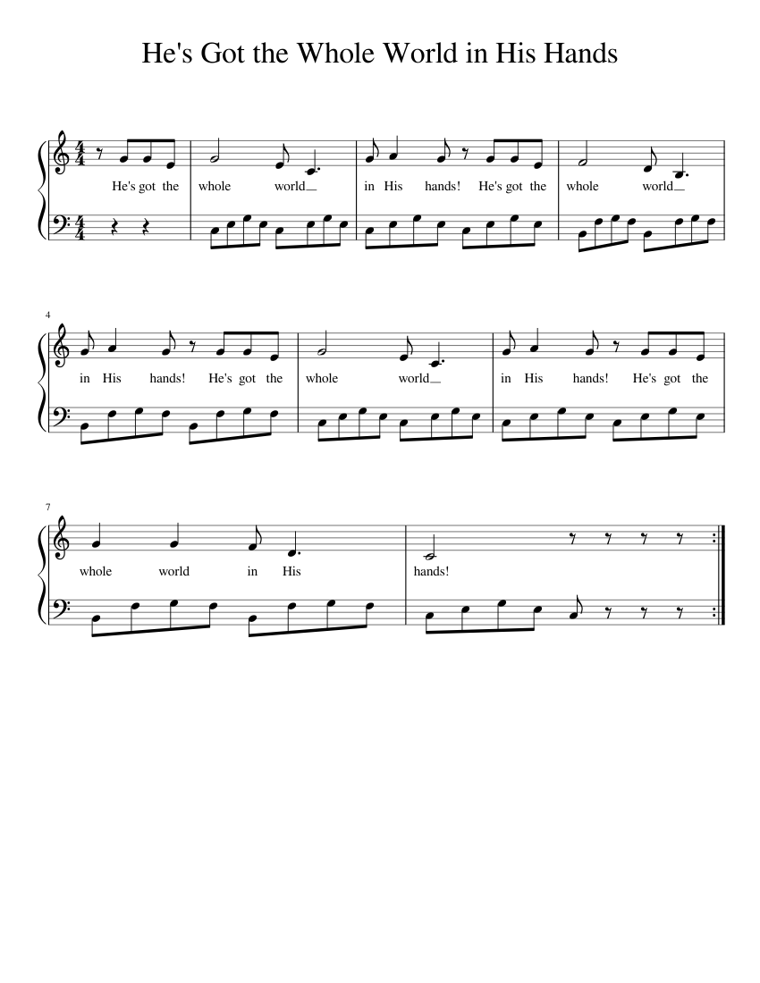 Hes Got the Whole World in his hands Sheet Music for Piano (Solo) Easy ...
