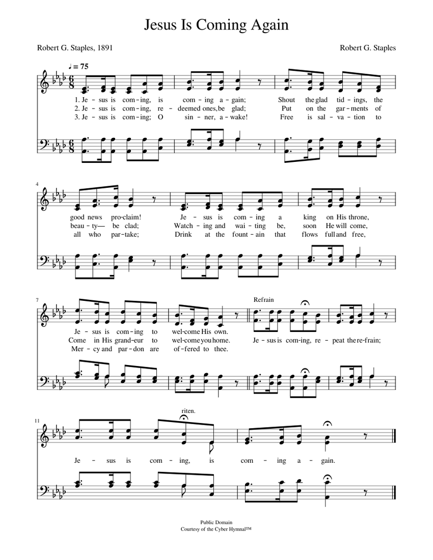 Jesus is coming again (staples) - Robert G. Staples Sheet music for ...