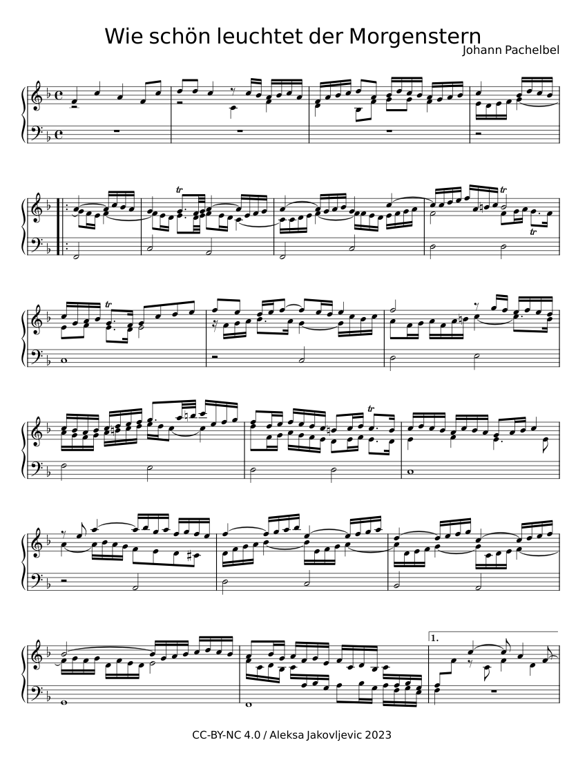 Wie schön leuchtet der Morgenstern, P.46 - Johann Pachelbel Sheet music ...