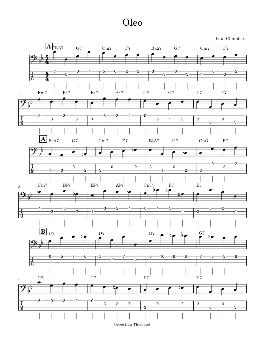 Oleo – Sonny Rollins (Paul Chambers' walking bassline) Sheet music for ...