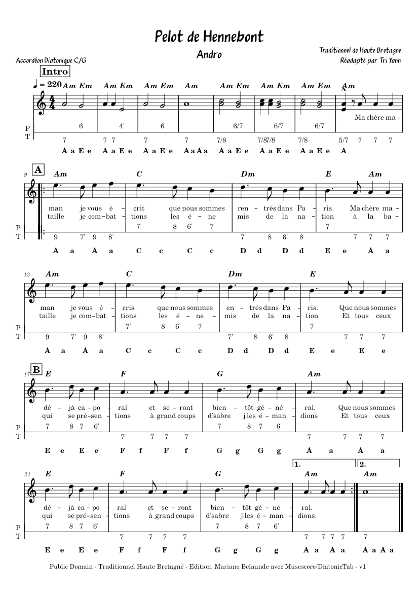 Pelot de Hennebont - diato Sheet Music for Accordion (Solo) | MuseScore.com