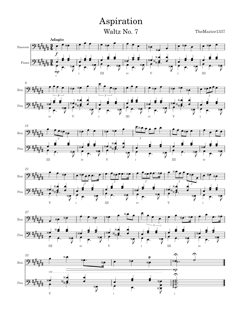 Aspiration Sheet music for Piano, Bassoon (Mixed Duet) | Musescore.com