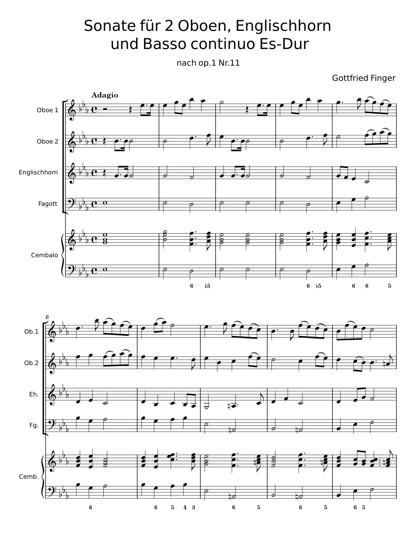Sonate für 2 Oboen, Englischhorn und Basso continuo Es-Dur - Gottfried ...