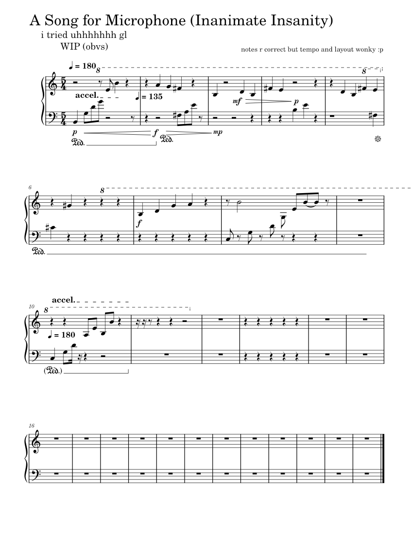 A Song for Microphone (Inanimate Insanity) WIP Sheet Music for Piano ...