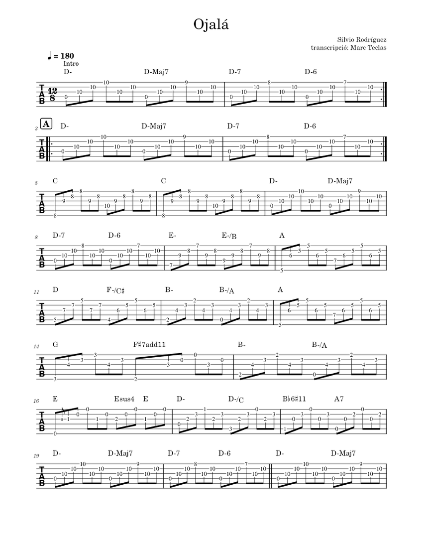 Ojalá - Silvio Rodriguez Sheet music for Guitar (Solo) | Musescore.com