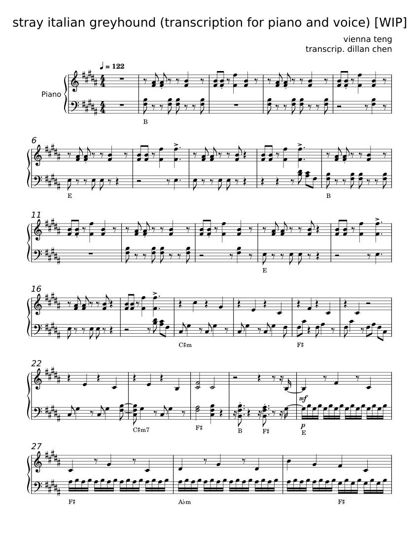 Stray italian greyhound - Vienna Teng Sheet Music with Chords for Piano (Solo) | MuseScore.com