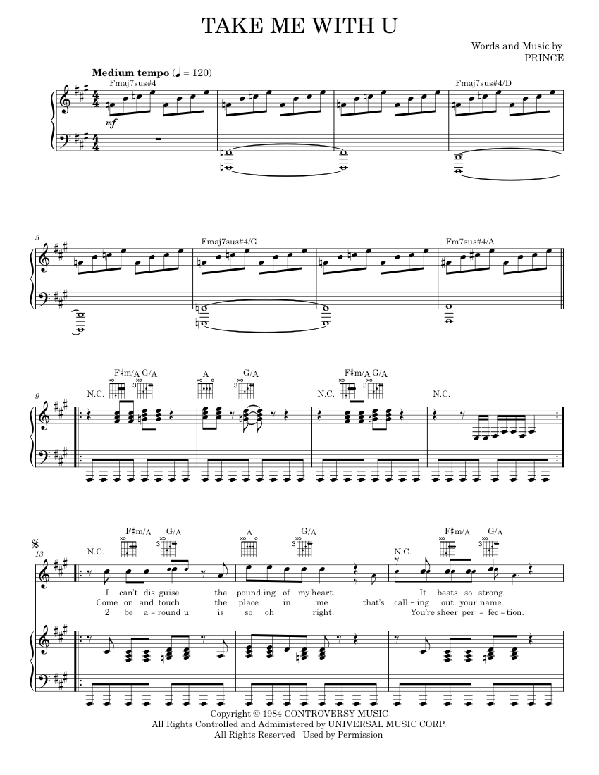 take me with u Sheet music for Piano, Vocals by Prince Official ...