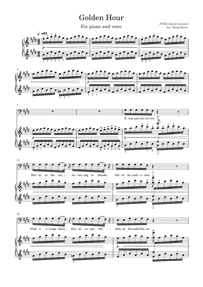 Golden Hour – JVKE piano & voice Sheet Music for Piano, Vocals (Piano ...