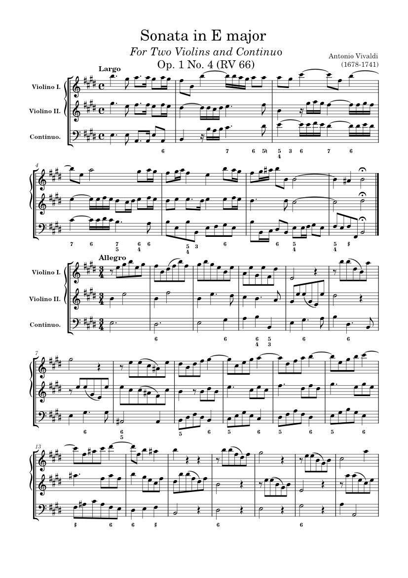 Trio Sonata in E major, Op. 1 No. 4, RV 66 – Antonio Vivaldi Sheet music for Violin, Cello ...