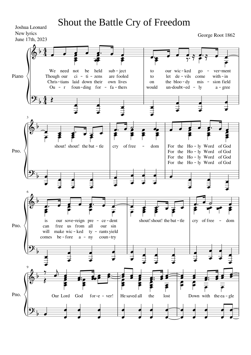 Shout The Battle Cry of Freedom - New Gospel Lyrics - Civil War Song ...