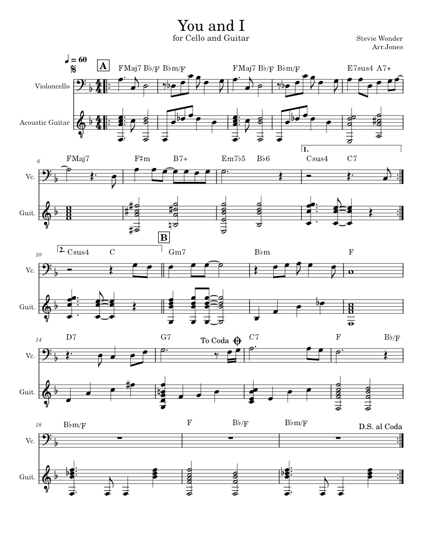 You and I – Stevie Wonder Sheet music for Cello, Guitar (String Duet ...