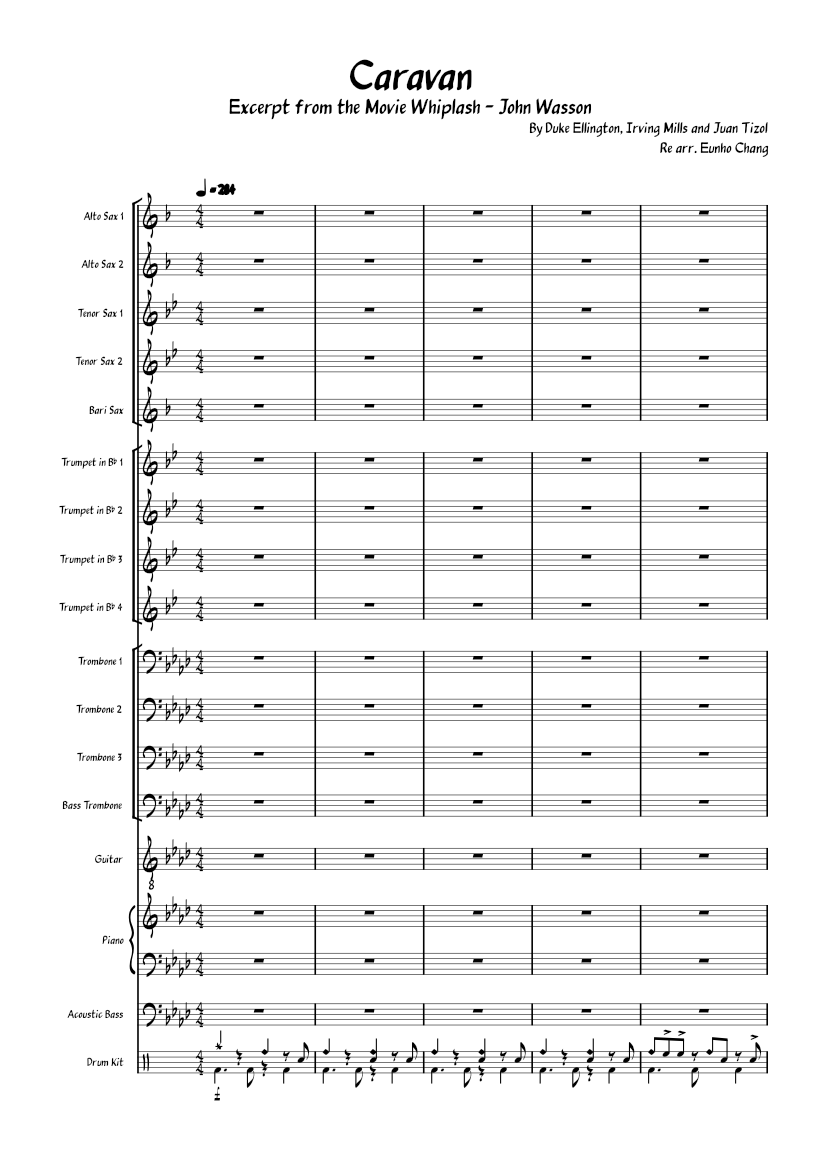 Caravan – excerpt from Whiplash Sheet Music for Piano, Trombone ...