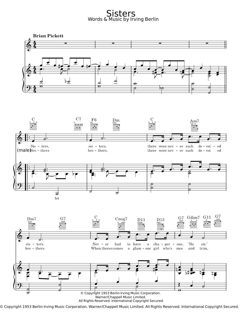 Sisters - Irving Berlin Sheet music for Piano, Synthesizer (Mixed Trio ...